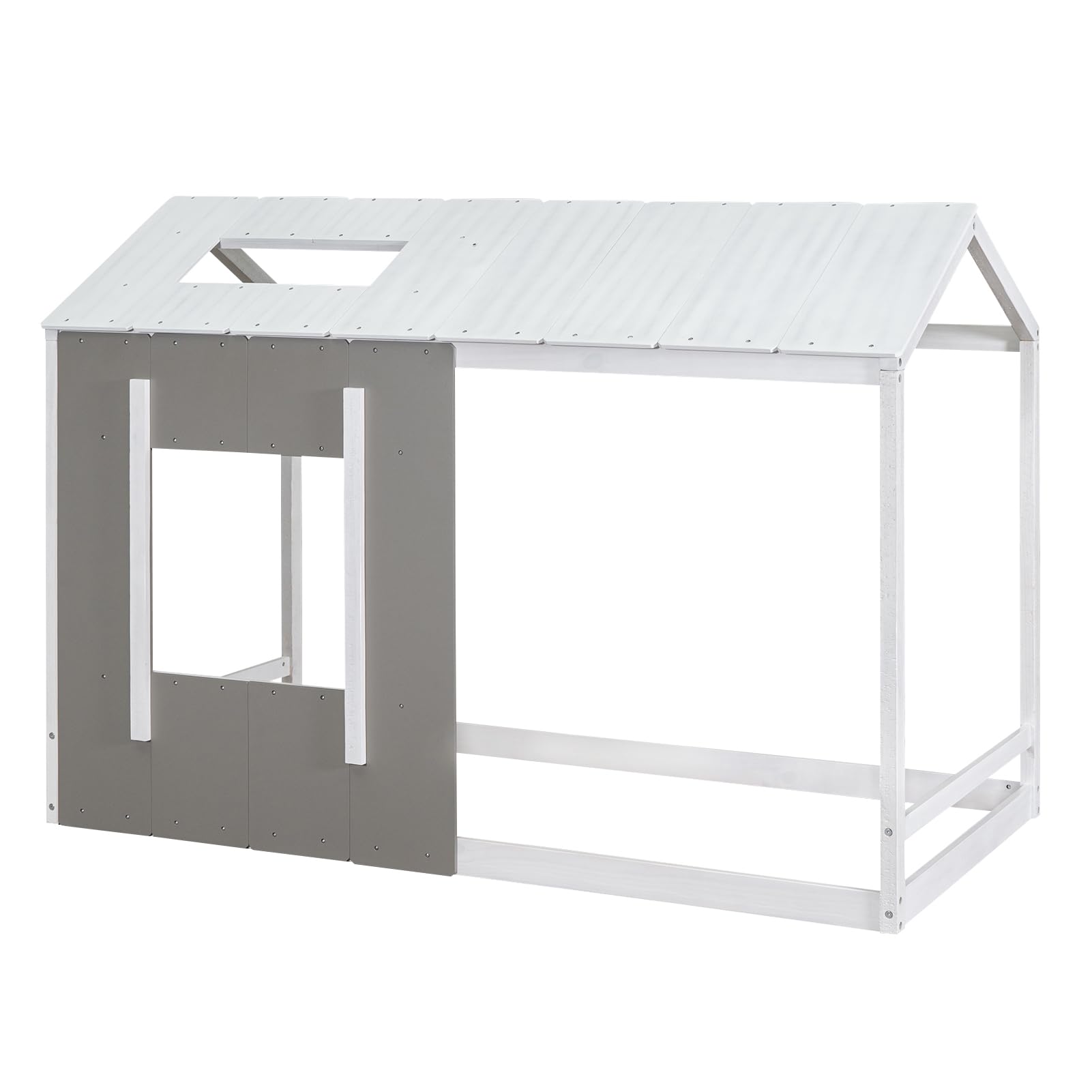 Merax House Platform with Roof and Window, Antique Grey+Antique White