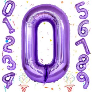 purple number balloons, 40 inch foil large balloons, helium self inflating number balloon for girls women 10th 20th birthday party bridal shower anniversary ceremony party decoration supplies