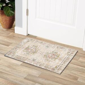 corismatte washable bohemian doormat, non-slip small rug for entrance, multi/brown 2’x3’