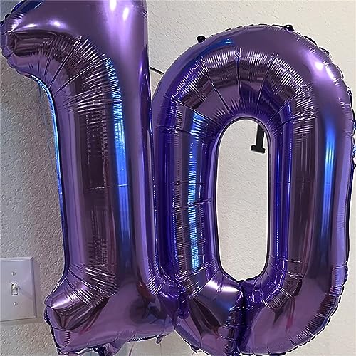 Purple Number Balloons, 40 Inch Foil Large Balloons, Helium Self Inflating Number Balloon for Girls Women 10th 20th Birthday Party Bridal Shower Anniversary Ceremony Party Decoration Supplies