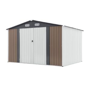 OC Orange-Casual 10 x 8 FT Outdoor Storage Shed, Metal Garden Tool Shed, Outside Sheds & Outdoor Storage Galvanized Steel w/Lockable Door for Backyard, Patio, Lawn, White