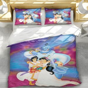 PONNYC Magic Lamp Jasmine Princess Duvet Cover Soft 3D Printed Bedding Set with Comforter Cover 3 Piece Set Includes 2 Pillowcases and 1 Duvet Cover Machine Washable (02,Full (79"x90"))