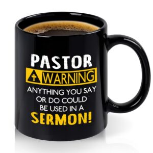 yhrjwn - pastor appreciation gifts, pastor warning coffee mug, pastor appreciation religious gifts for men friends coworker, unique pastor christian gifts for birthday christmas, 11 oz black