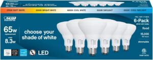 feit electric led 5-color choice - br30 65w equivalent - 750 lumen, 2700k soft whit, 3000k bright white, 4000k cool white, 5000k daylight and 6500k cool daylight