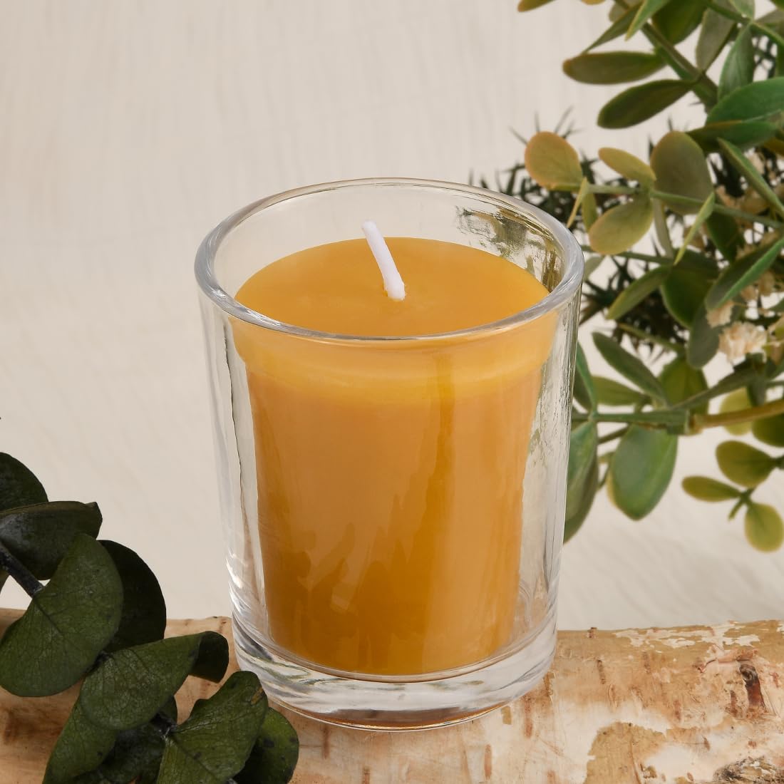 Aglary 4PCS Pure Beeswax Votive Candles, Unscented, Naturally Lightly Honey Scented, 12 Hours Burn Time Each (Raw)