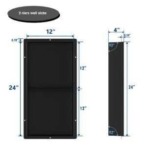 Neodrain 24X12Inch Shower Niche, Black Wall Niche Stainless Steel Wall Niche NO Tile Needed Recessed Niche Shower for Bathroom Storage