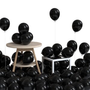 150pcs black balloons, 5 inch latex balloons, helium black party balloons for birthday baby shower wedding graduation holiday ballons party decor(with 2 black ribbons)