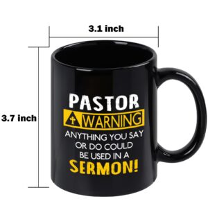 YHRJWN - Pastor Appreciation Gifts, Pastor Warning Coffee Mug, Pastor Appreciation Religious Gifts for Men Friends Coworker, Unique Pastor Christian Gifts for Birthday Christmas, 11 Oz Black