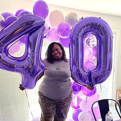 Purple Number Balloons, 40 Inch Foil Large Balloons, Helium Self Inflating Number Balloon for Girls Women 10th 20th Birthday Party Bridal Shower Anniversary Ceremony Party Decoration Supplies