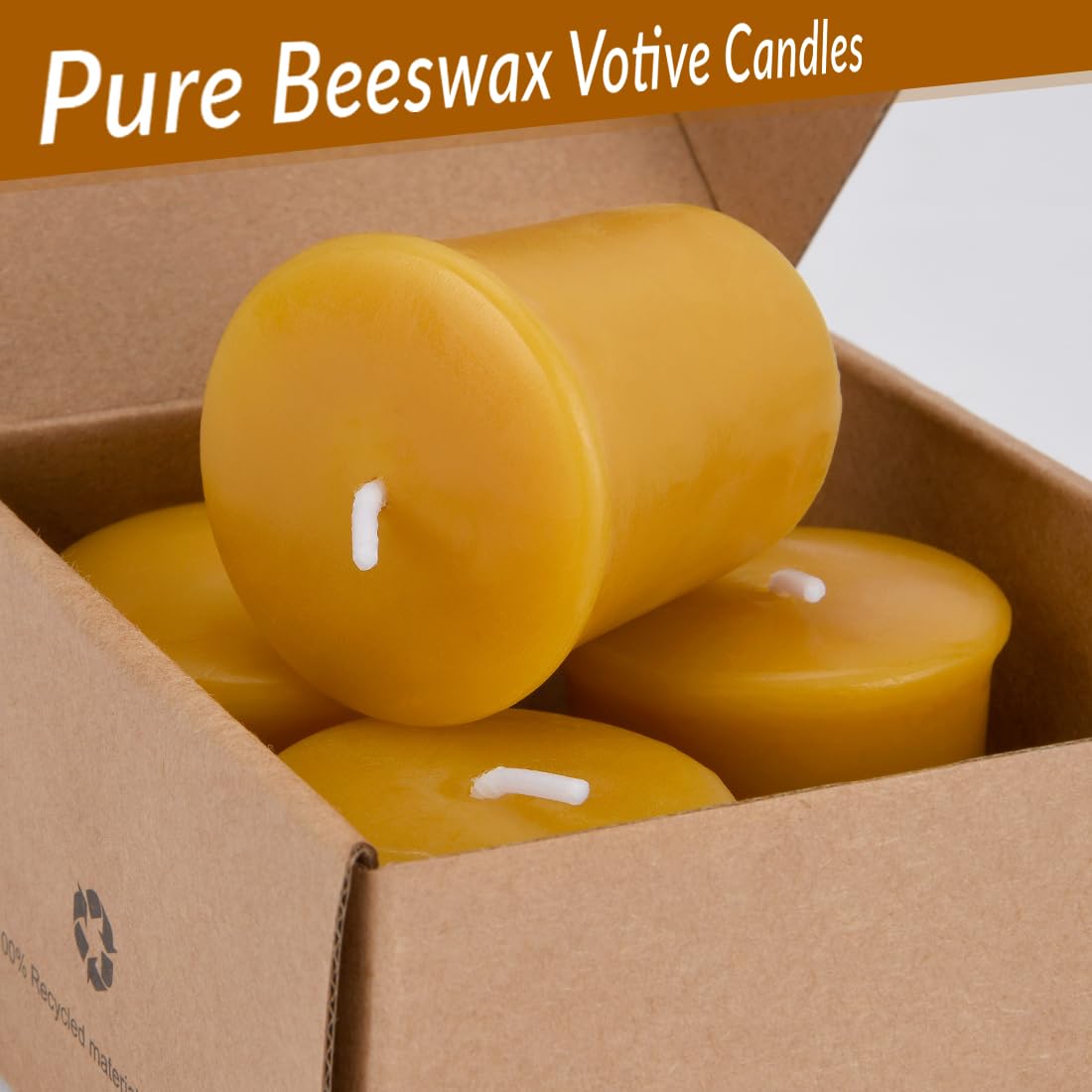 Aglary 4PCS Pure Beeswax Votive Candles, Unscented, Naturally Lightly Honey Scented, 12 Hours Burn Time Each (Raw)