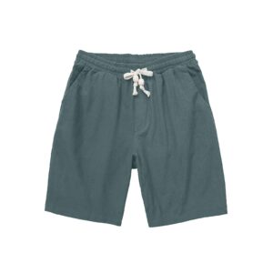 male summer cotton linen shorts drawstring loose breathable track trunks with pockets men's classic fit beach shorts green