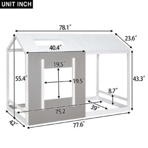 Merax House Platform with Roof and Window, Antique Grey+Antique White