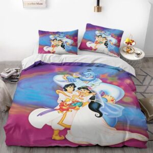 ponnyc magic lamp jasmine princess duvet cover soft 3d printed bedding set with comforter cover 3 piece set includes 2 pillowcases and 1 duvet cover machine washable (02,full (79"x90"))