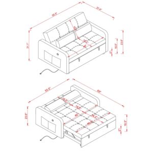 Antetek 3-in-1 Sleeper Sofa Bed w/USB Port, Modern Convertible Tufted Velvet Upholstered Pull Out Futon Couch, 55" W Small Loveseat Sofa for Office Living Room Small Space, Khaki