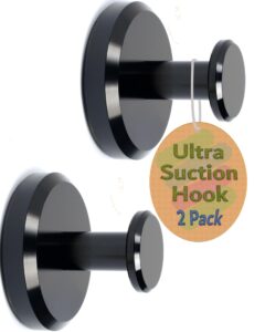 kitston suction cup hooks are waterproof solutions for the shower, bathrooms, and kitchens to hang mesh scrub loofahs, towels, robes, and more, black, 2 pack