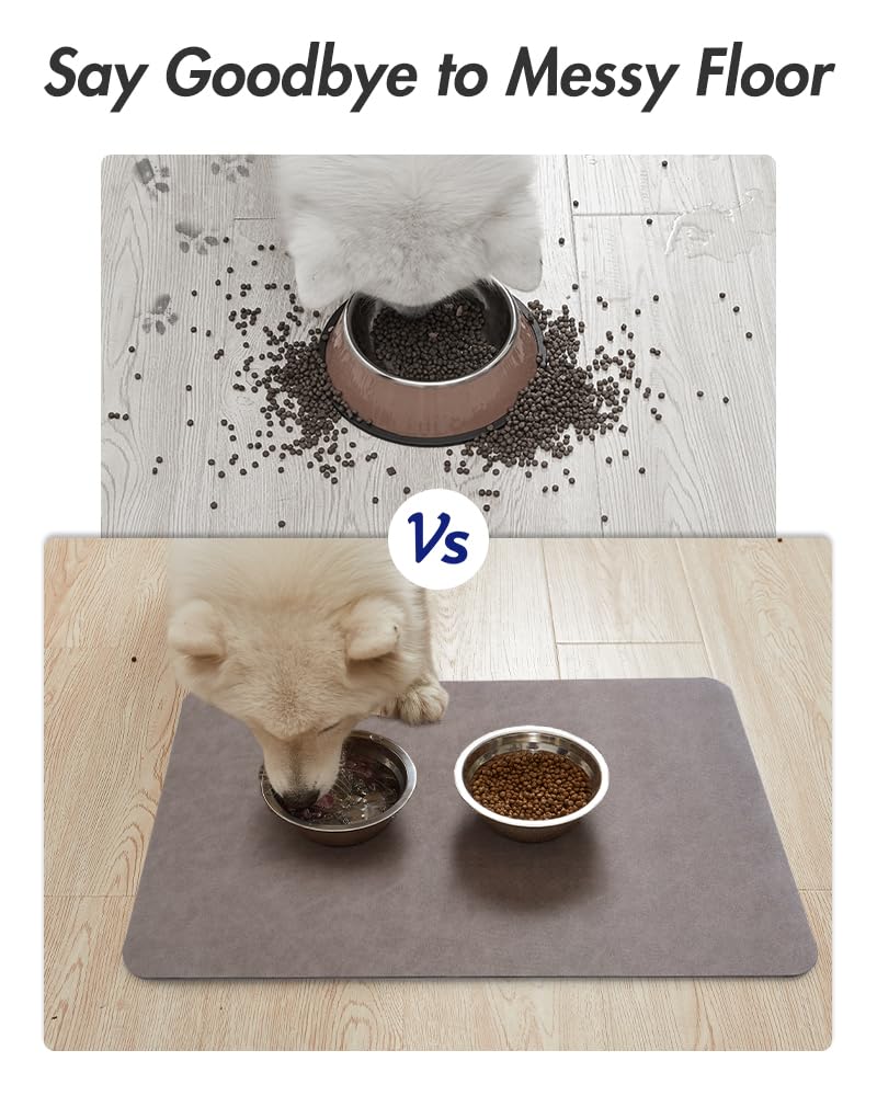 MontVoo-Absorbent Pet Feeding Mat-No Stains Dog Mat for Food and Water Bowl-Quick Dry Dog Cat & Dog Food Mat Water Dispenser Mat-Pet Supplies Mat-Dog Water Bowl Mat for Messy Drinker (17"x28", Brown)