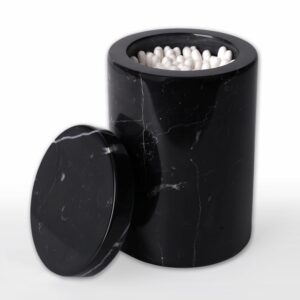 worhe bathroom makeup organizer natural marble canister cotton swab container with lid bathroom vanity organizer canister for makeup sponge bath salts storage for you home decoration black (wh016)