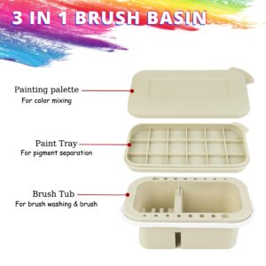 ZLY Paint Brush Cleaner,Paint Brush Basin with 10 PCS Paint Brushes,Paint Brush Holder and Organizers with Palette for Acrylic, for Watercolor and Water Based Paints (Gery)