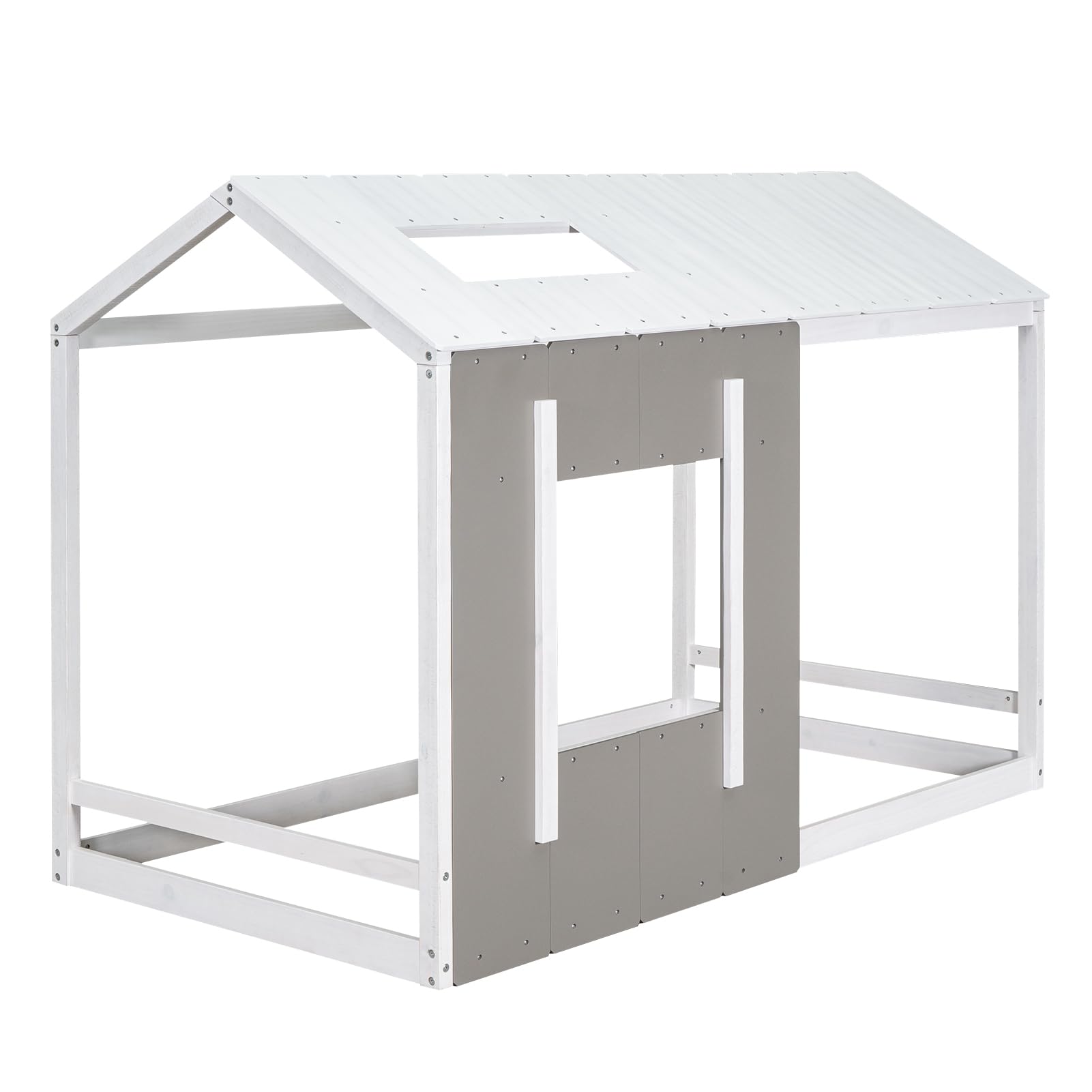 Merax House Platform with Roof and Window, Antique Grey+Antique White