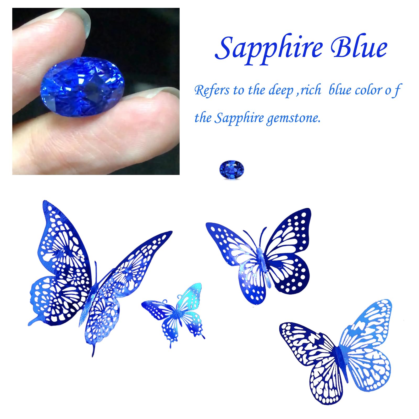 JOSDIOX Sapphire Blue 3D Butterfly Wall Stickers 48 Pcs 4 Styles 3 Sizes, Removable Interior Kids Nursery Wedding Decor Butterflies Decoration Cake,Birthday Party Decorations (Sapphire Blue)