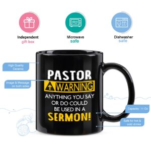 YHRJWN - Pastor Appreciation Gifts, Pastor Warning Coffee Mug, Pastor Appreciation Religious Gifts for Men Friends Coworker, Unique Pastor Christian Gifts for Birthday Christmas, 11 Oz Black