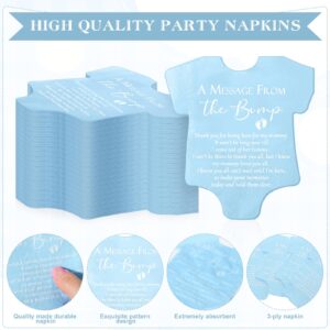 Colarr 100 Pcs Small Baby Shower Napkins Bodysuit Shape Gender Reveal Decorations Party Napkins a Message from the Bump Cocktail Disposable Paper Napkins for Baby Shower Thank You Gift (Blue)