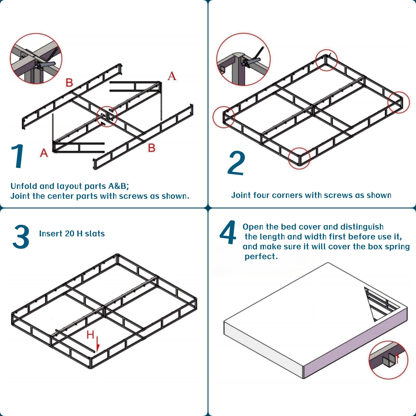 EZBeds Box-Spring Queen, 9 Inch Metal Queen Box Spring, Mattress Foundation Queen Box Spring Only with Fabric Cover, Easy Assembly, Noise Free, Non Slip