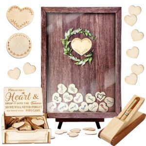 wedding guest book alternative with rustic wooden rollerball pen and stand , rustic wedding decoration 80 hearts green wreath , wedding guest book , guest book , guest book wedding reception ,