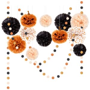 halloween party decorations set, orange and black pink tissue paper flower pom pom garland for vintage indoor halloween birthday party supplies baby shower decorations