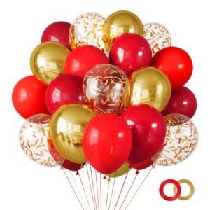 rubfac 65 pcs 12 inches red and gold balloon, burgundy party balloons, metallic gold balloons, gold confetti balloons for wedding party bridal shower valentine's day decorations