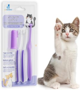 vvhomife cat toothbrush complete kitty dental care kit with teeth whitening tracker - premium brushes for cats, easy oral hygiene & gap cleaning-cat