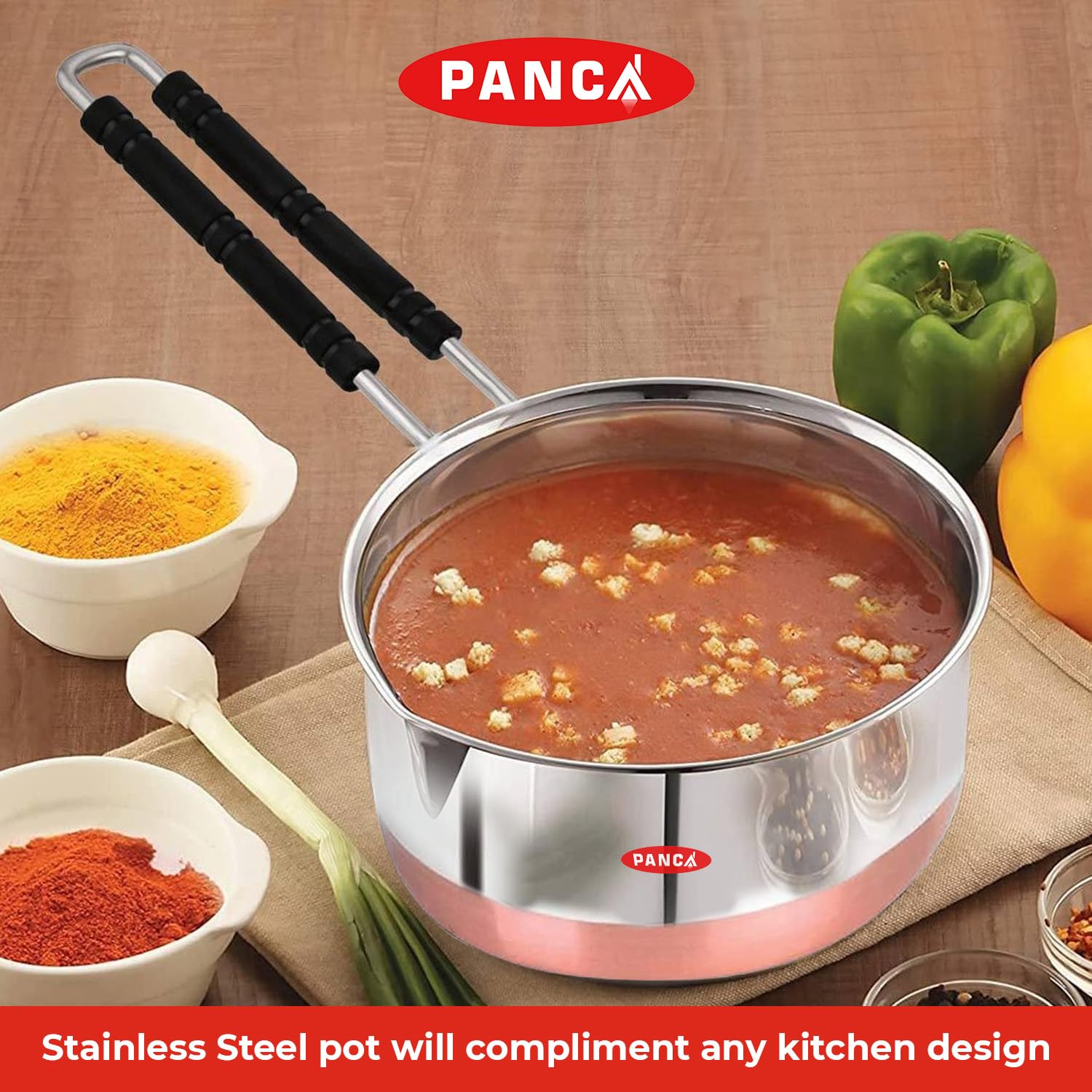 PANCA Tea Pan Stainless Steel Copper Bottom Sauce Pan Milk Pan Tapeli Patila Induction Base 1.5 Litre Sauce Pot Milk Boiler with Handle (1500 ml)