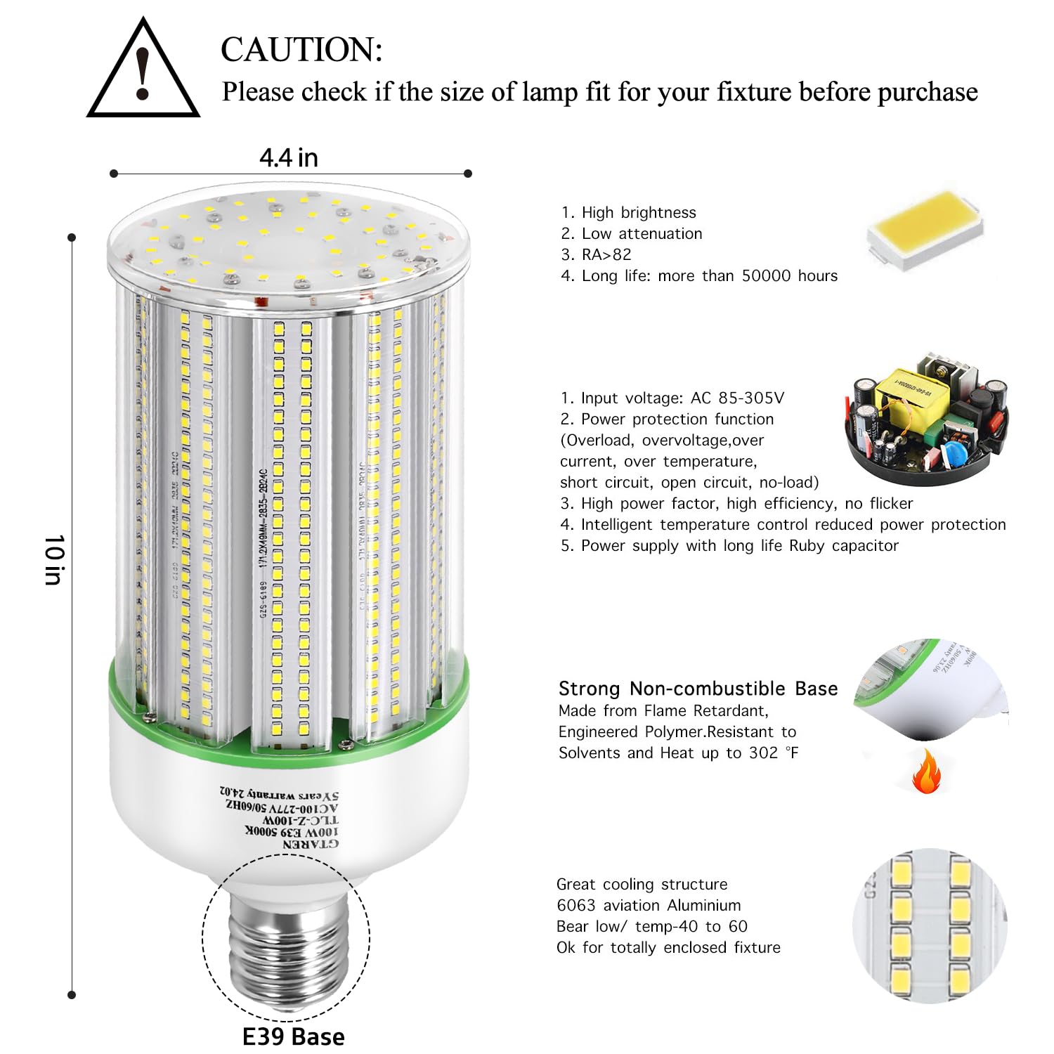 100W LED Corn Light Bulb 2Pack,400 Watt Metal Halide HID lamp Replacement,5000K E39 Mogul Base LED Bulb for Street and Area Lighting Bay Light Fixture Wearehouse Workshop Garage Gyms