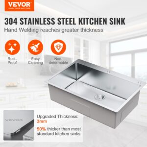 VEVOR Kitchen Sink, 304 Stainless Steel Drop-In Sinks, Top Mount Single Bowl Basin with Accessories, Household Dishwasher Sinks for Workstation, RV, Prep Kitchen, and Bar Sink, 33 inch