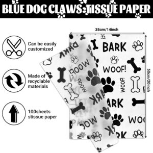 100 Sheets 20 * 14 Inches Dog Paw Print Tissue Paper, Puppy Paws Gift Wrap Tissue, Let's Pawty Woof Bark Pattern Tissue Paper for Gift Wrapping for Birthday Baby Shower DIY Craft