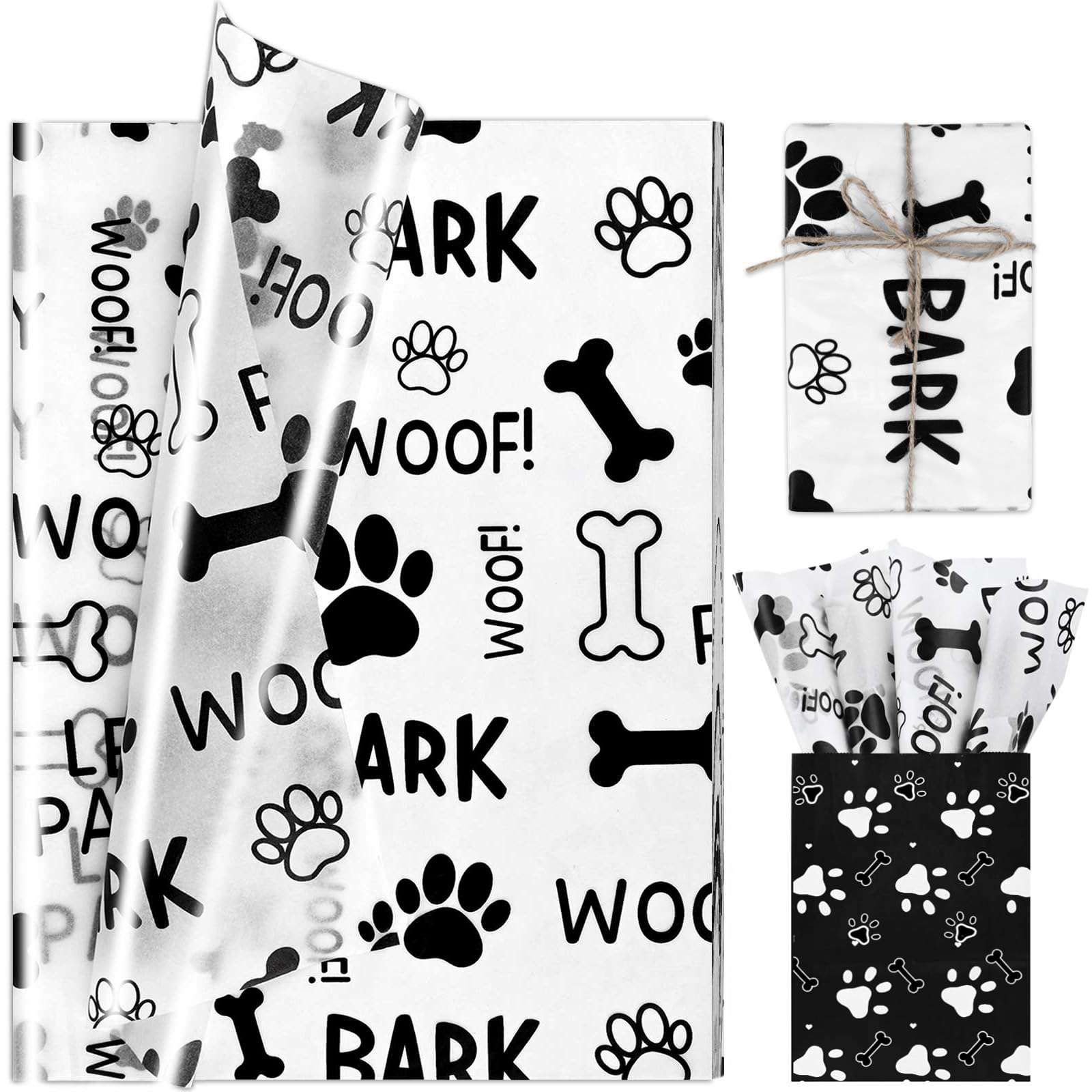 100 Sheets 20 * 14 Inches Dog Paw Print Tissue Paper, Puppy Paws Gift Wrap Tissue, Let's Pawty Woof Bark Pattern Tissue Paper for Gift Wrapping for Birthday Baby Shower DIY Craft