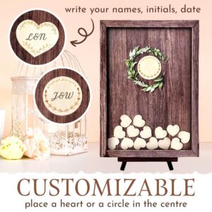 Wedding Guest Book Alternative with Rustic Wooden Rollerball Pen and Stand , Rustic wedding Decoration 80 Hearts Green Wreath , Wedding Guest book , Guest book , guest book wedding reception ,