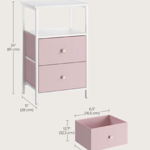 VASAGLE Nightstand, Side Table with 2 Fabric Drawers, 24-Inch Tall End Table with Storage Shelf, Bedroom, Jelly Pink and White ULGS025R05