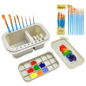 zly paint brush cleaner,paint brush basin with 10 pcs paint brushes,paint brush holder and organizers with palette for acrylic, for watercolor and water based paints (gery)