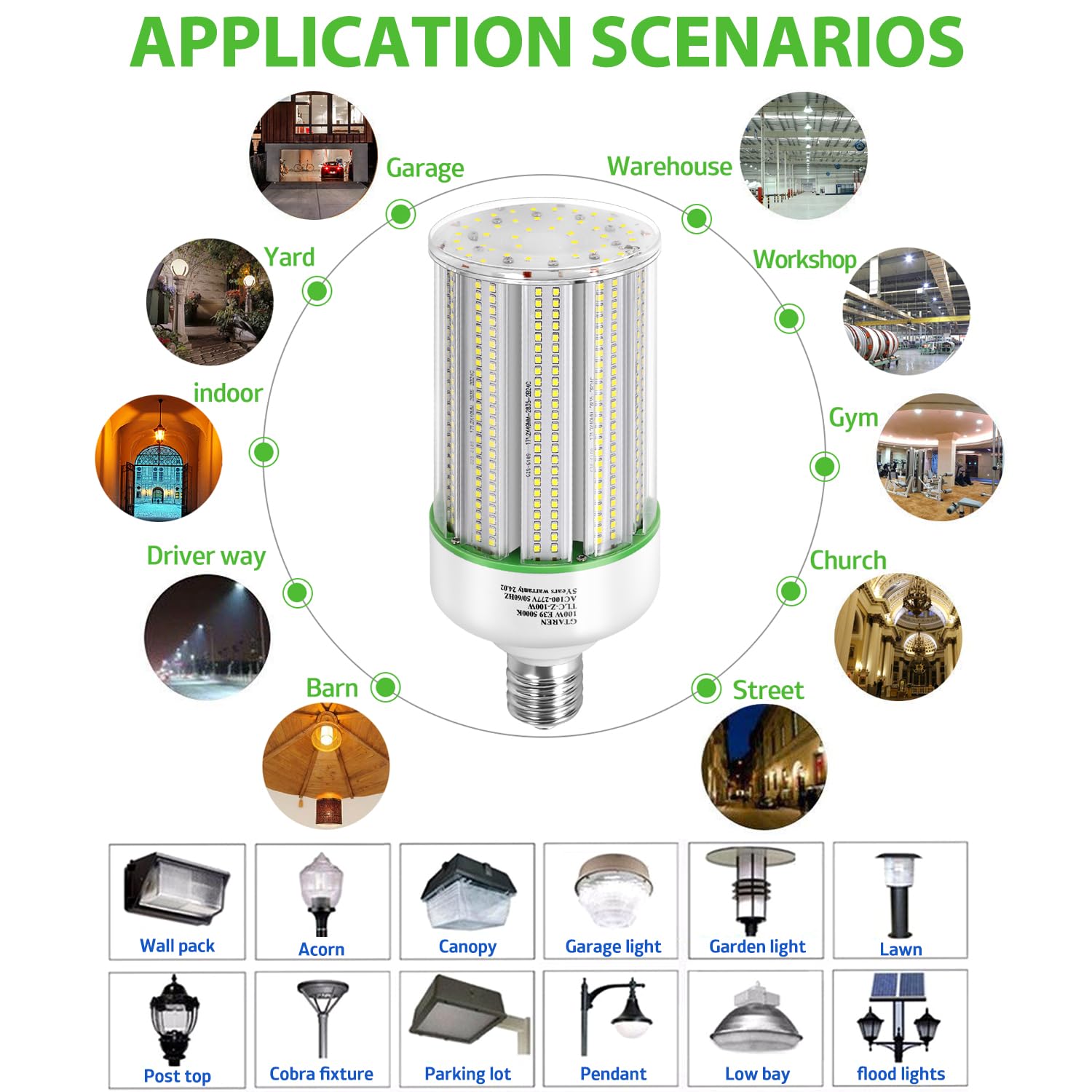 100W LED Corn Light Bulb 2Pack,400 Watt Metal Halide HID lamp Replacement,5000K E39 Mogul Base LED Bulb for Street and Area Lighting Bay Light Fixture Wearehouse Workshop Garage Gyms