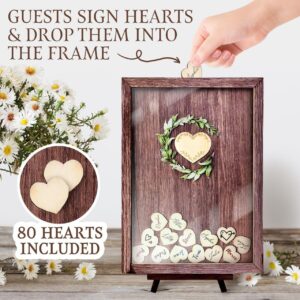 Wedding Guest Book Alternative with Rustic Wooden Rollerball Pen and Stand , Rustic wedding Decoration 80 Hearts Green Wreath , Wedding Guest book , Guest book , guest book wedding reception ,