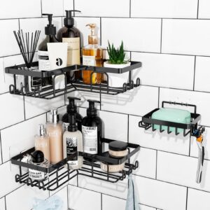 yuniss corner shower caddy 3 pack,adhesive shower corner organizer shelves with soap holder，no drilling shower storage rack for bathroom and kitchen (black 3)