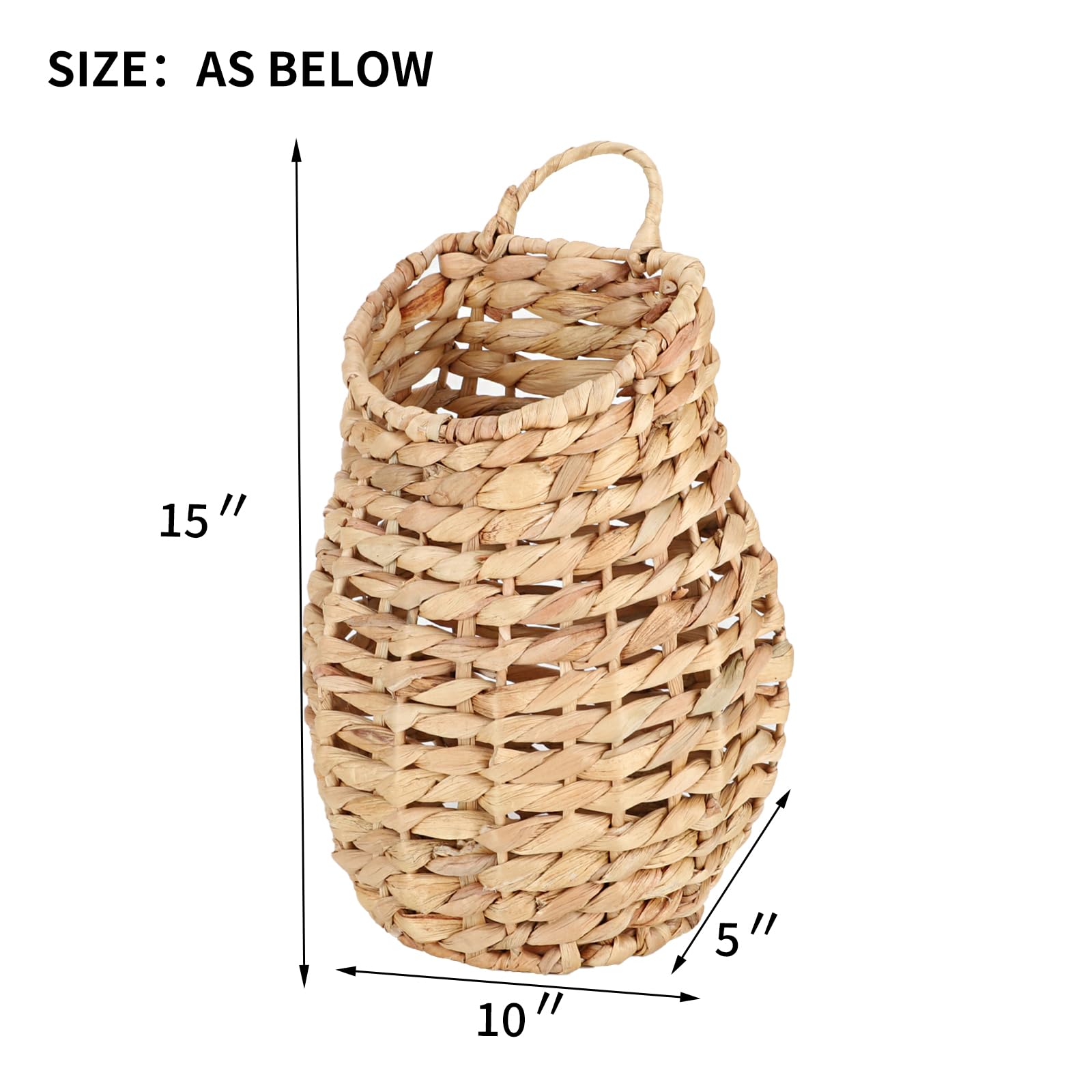 YRMT Water Hyacinth Woven Hanging Basket Wall Hanging Basket Decorative Front Door Basket Decor for Flower Plants Boho 15" x 10"