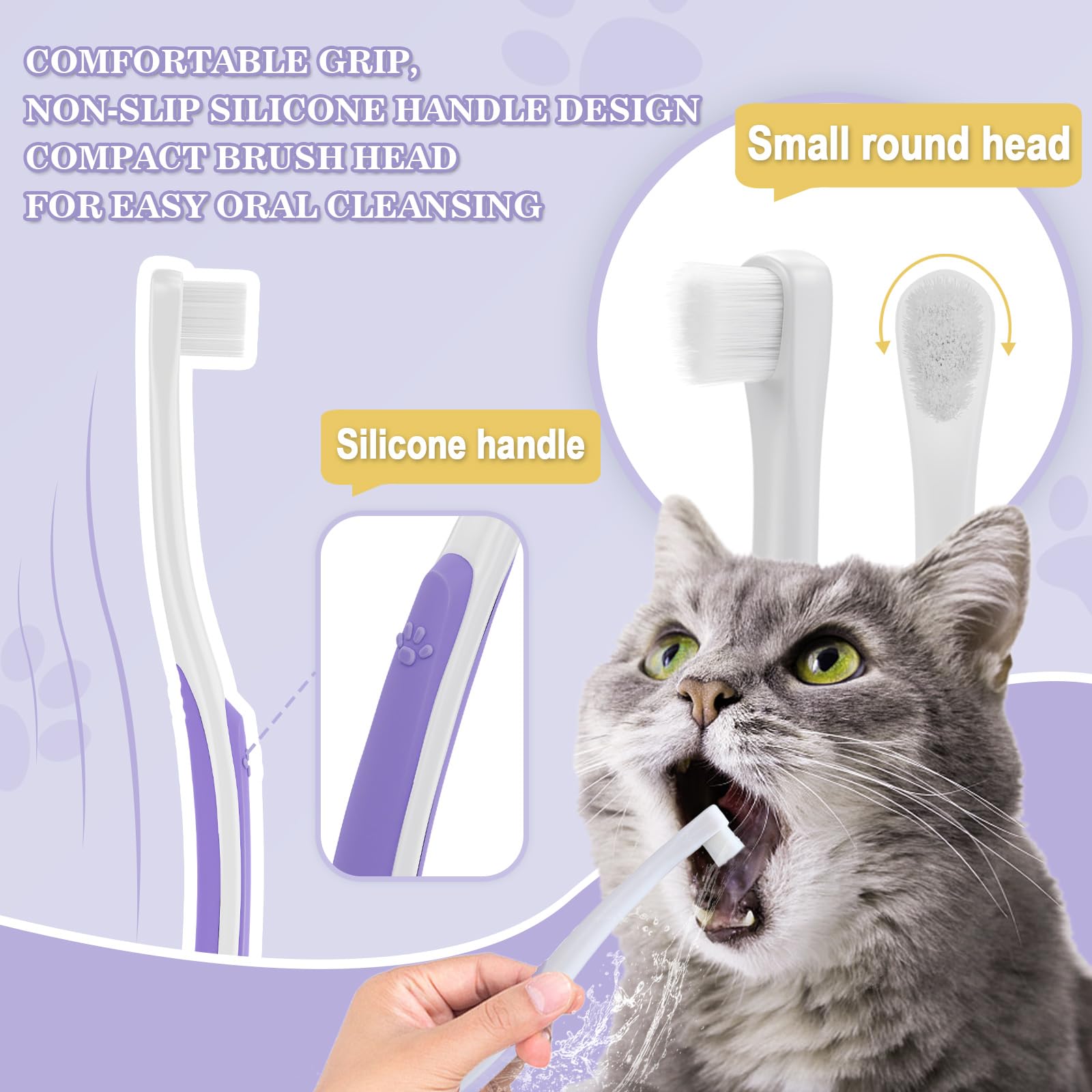 VVHOMIFE Cat Toothbrush Complete Kitty Dental Care Kit with Teeth Whitening Tracker - Premium Brushes for Cats, Easy Oral Hygiene & Gap Cleaning-cat