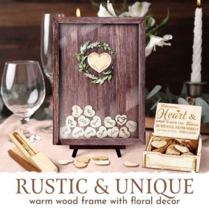 Wedding Guest Book Alternative with Rustic Wooden Rollerball Pen and Stand , Rustic wedding Decoration 80 Hearts Green Wreath , Wedding Guest book , Guest book , guest book wedding reception ,