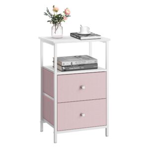 vasagle nightstand, side table with 2 fabric drawers, 24-inch tall end table with storage shelf, bedroom, jelly pink and white ulgs025r05