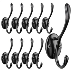 cocoya 10pack hook wall mount heavy duty retro rustic vintage farmhouse simple zinc alloy metal 2 prong matte black with screws hanging coat hat clothes backpack purse jacket entryway mudroom decor