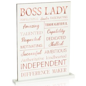 b1ykin boss lady gifts for women table topper decoration, rose gold boss lady centerpiece women boss removable wooden freestanding decor, appreciation gifts for boss office female leaders