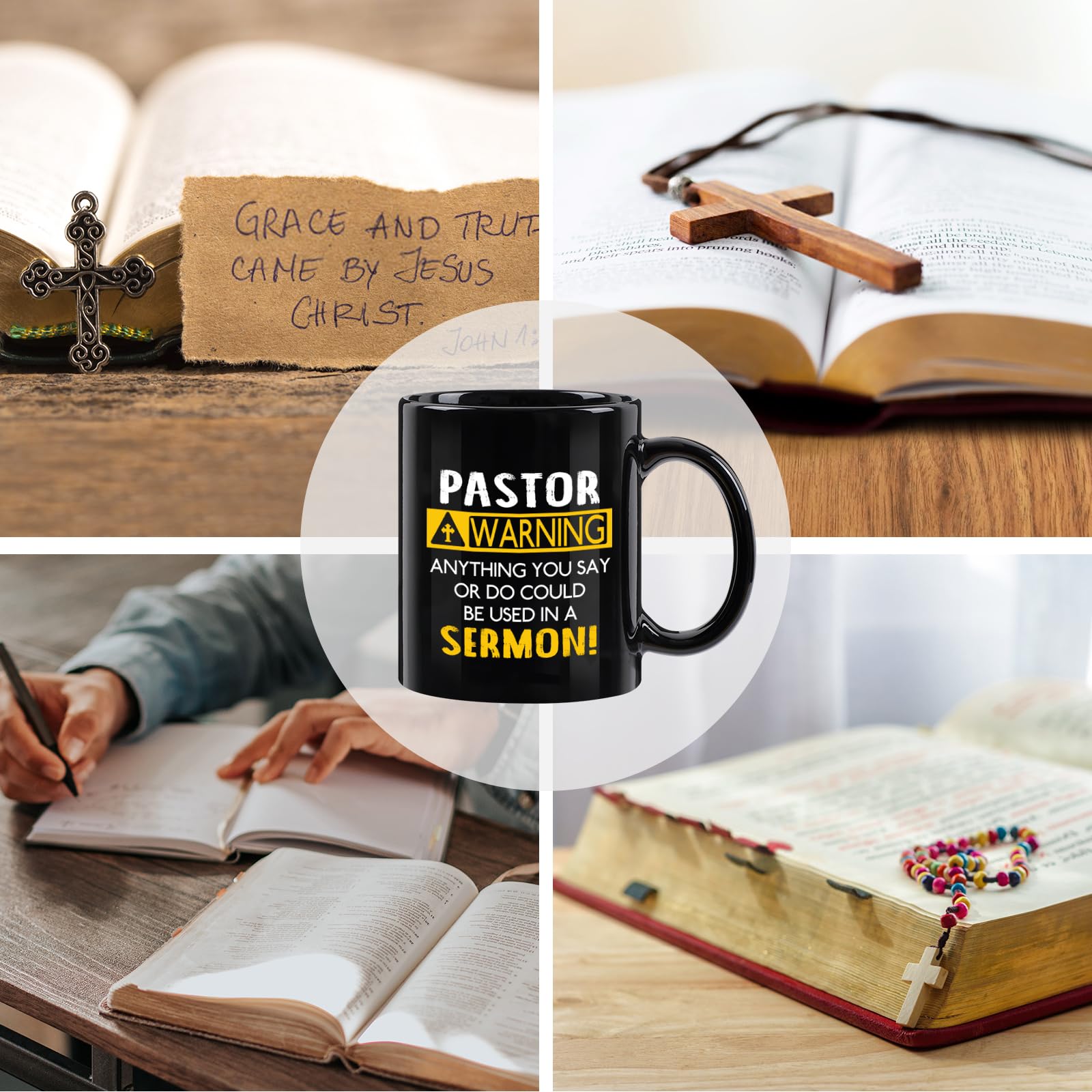 YHRJWN - Pastor Appreciation Gifts, Pastor Warning Coffee Mug, Pastor Appreciation Religious Gifts for Men Friends Coworker, Unique Pastor Christian Gifts for Birthday Christmas, 11 Oz Black