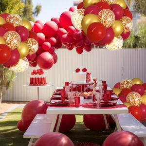 RUBFAC 65 Pcs 12 Inches Red and Gold Balloon, Burgundy Party Balloons, Metallic Gold Balloons, Gold Confetti Balloons for Wedding Party Bridal Shower Valentine's Day Decorations